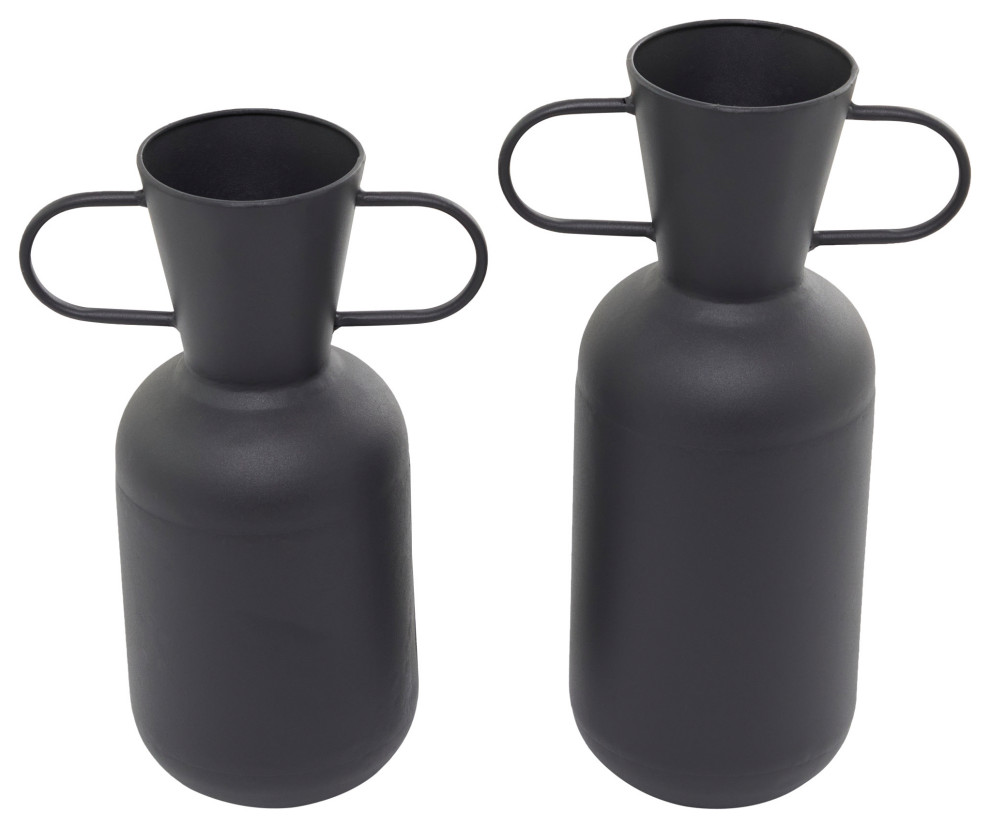 Set of 2 Black Metal Modern Vase 563050, S/2 17", 15"H - Transitional ...