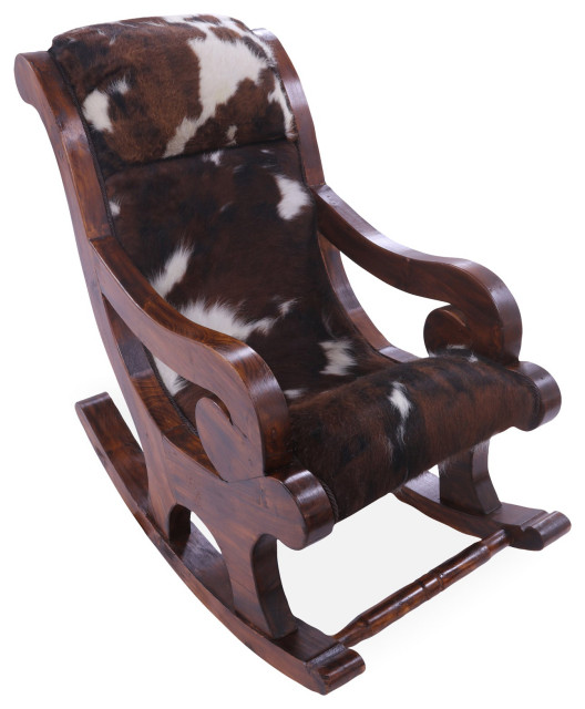 Hair-On Cowhide Wooden Handcrafted Rocking Chair RC107-FC, 24" W x 48 ...