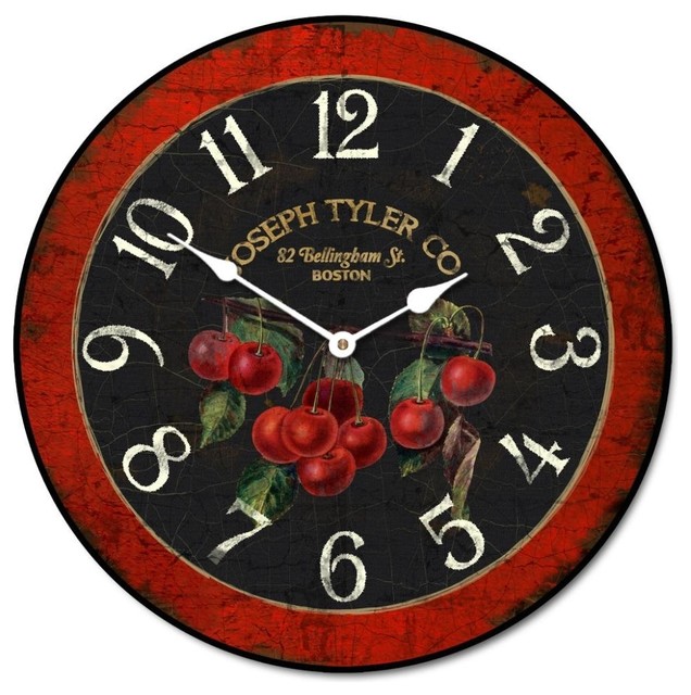 French Cherries Kitchen Clock, 18" - Farmhouse - Wall Clocks - by Em ...