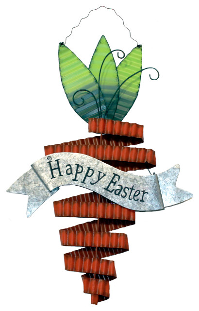 18" Hanging Metal Carrot With Happy Easter Sign - Modern - Holiday ...