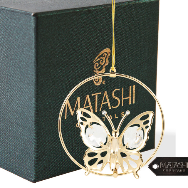 Matashi 24K Gold Plated Butterfly, a Circle Crystal Studded Hanging ...