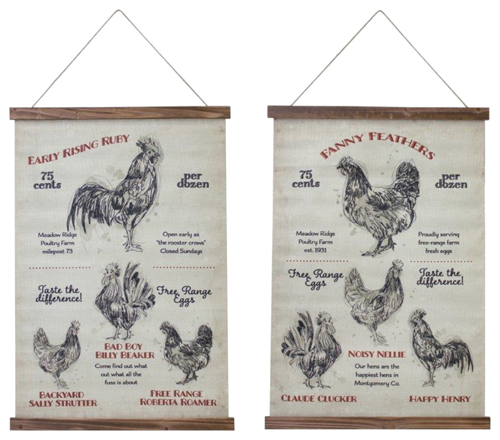 Melrose Decorative Chicken Banner (Set Of 2) 18"L X 33.5"H Linen/Wood ...