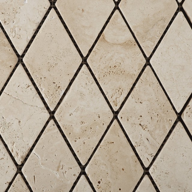 Ivory Travertine 2 X 4 Tumbled Diamond Mosaic Tile - Traditional ...