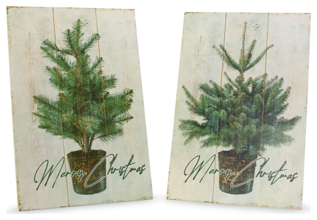 Wooden Pine Tree Plaque, 2-Piece Set - Contemporary - Prints And ...