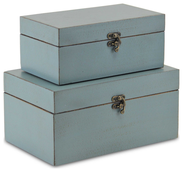 Set of Two Pale Blue Wooden Storage Boxes - Contemporary - Storage Bins ...