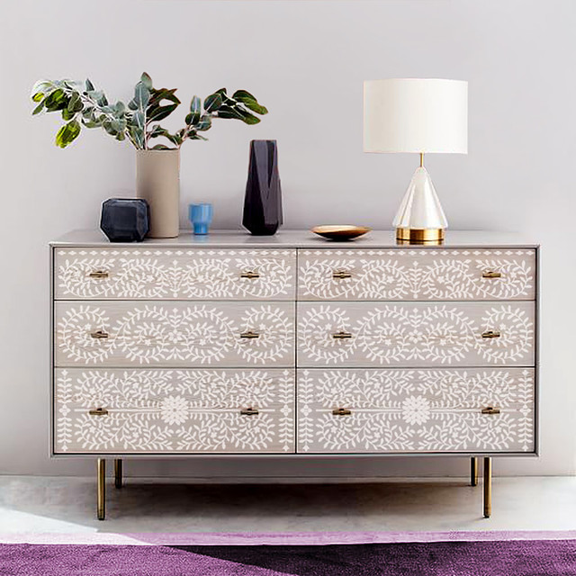 Priya Bone Inlay Stencil, DIY Bone Inlay Designs for Furniture Makeover ...