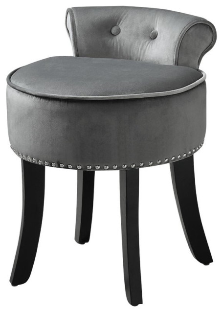 Posh Living Alena Tufted Velvet Vanity Stool with Nailhead Trim in ...
