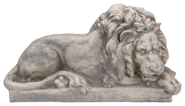 22.5" Gray Lying Down Lion Outdoor Garden Statue - Contemporary ...