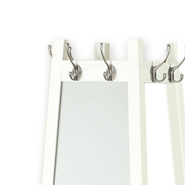 Wooden Frame Swivel Hall Stand with Mirror and Multiple Hooks, White ...