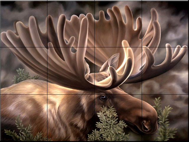 Tile Mural, Moose Portrait by Laura Regan, 17" x 12.75" (12 Tiles ...
