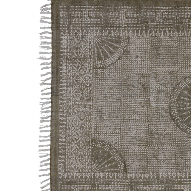 4 X 6 Feet Rectangular Fabric Rug with Fringes and Block Prints, Dark ...