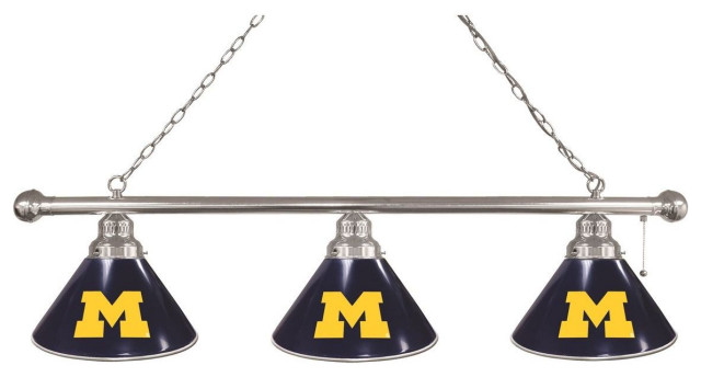 Holland University of Michigan 3-Shade Billiard Light - Chrome Fixture ...