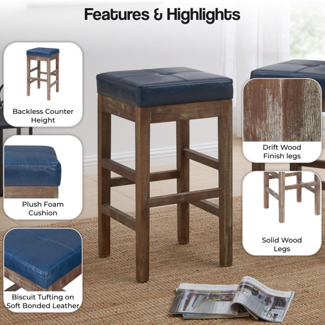 Valencia Backless Leather Counter Stool - Farmhouse - Bar Stools And ...
