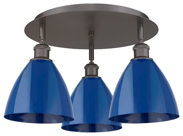 Innovations Ballston Dome 3-Light 19" Flush, Bronze/Blue, 516-3C-OB-MBD ...