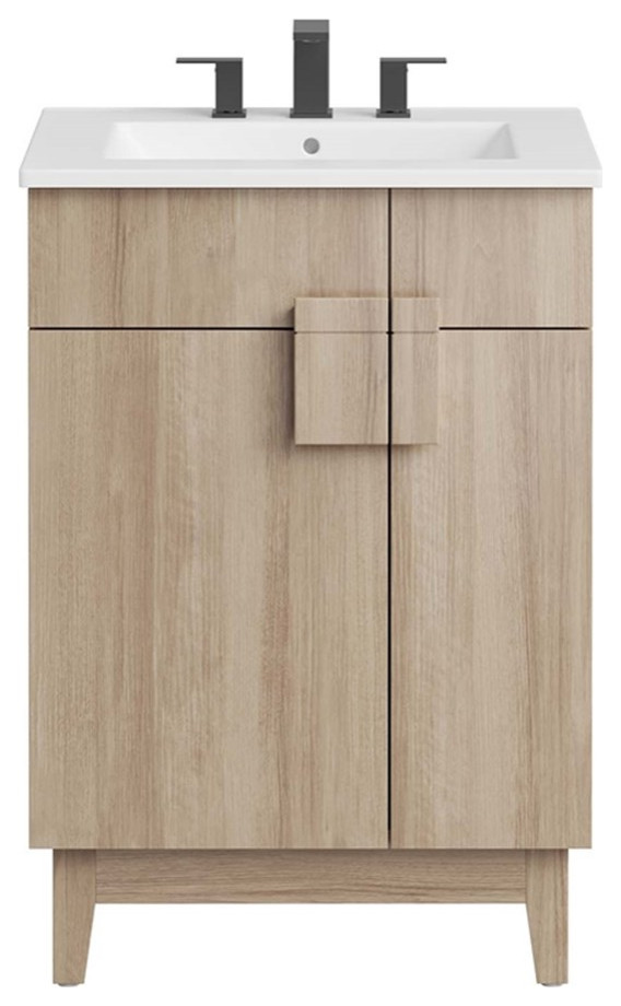 Modway Miles 24" Wood Bathroom Vanity with Tapered Legs in White/Oak ...