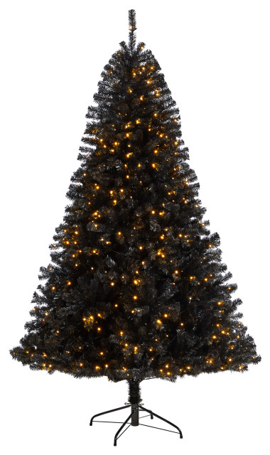 7' Black Artificial Christmas Tree With 500 Clear LED Lights and 1428 ...