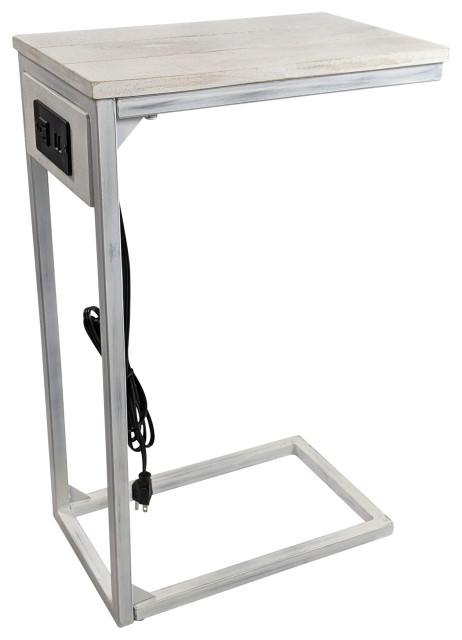 Chloe Laptop Table with USB Ports, Whitewash - Farmhouse - Side Tables ...