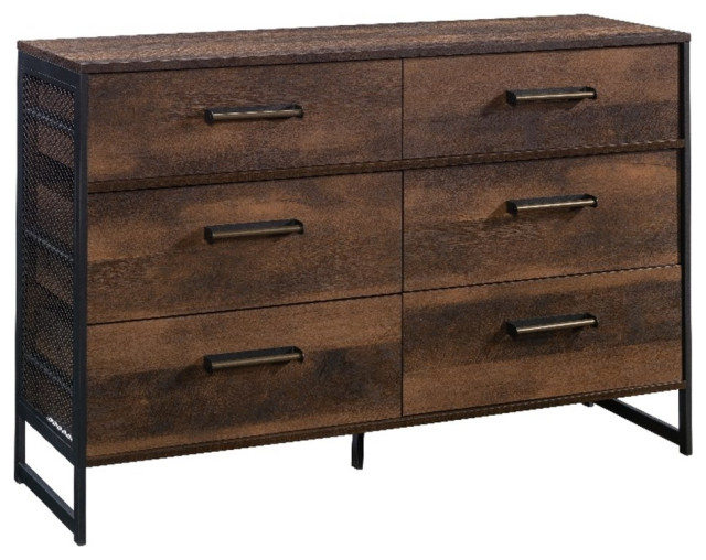 Bowery Hill Engineered Wood/Metal 6-Drawer Dresser in Barrel Oak ...