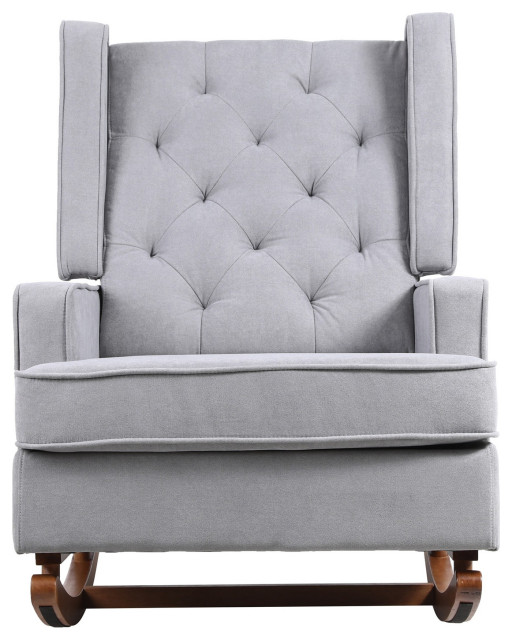 Benzara BM261628 Rocking Accent Chair With Button Tufted Back, Gray ...