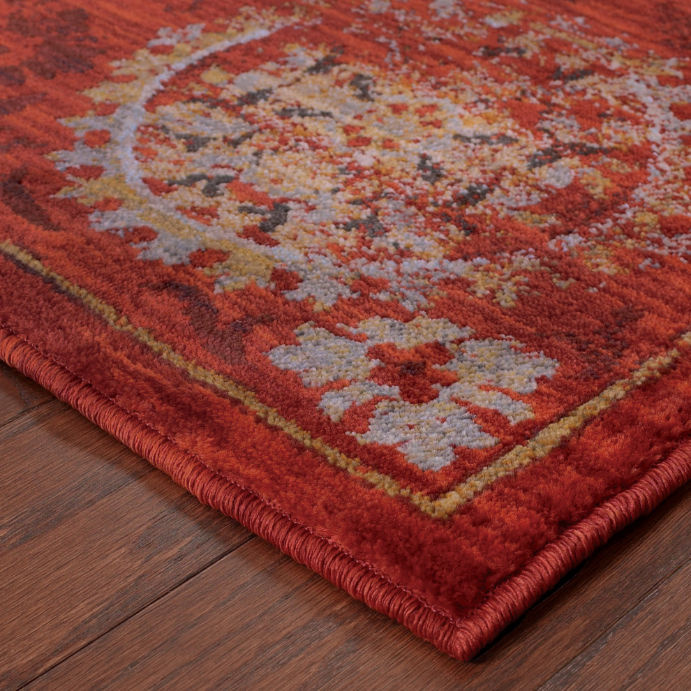 Casa Distressed Oriental Red and Gold Rug, 2'3"x7'6" - Contemporary ...