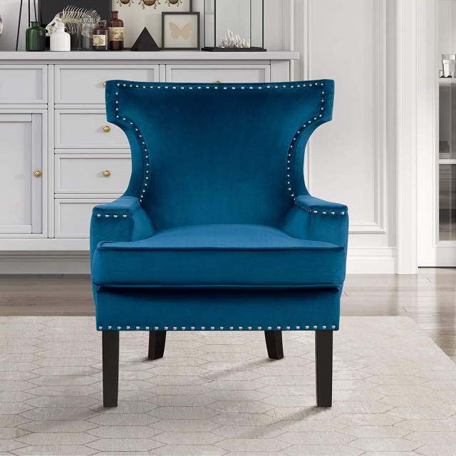 Navy Mid-Century Modern Wingback Accent Chair with Nailhead Trim ...