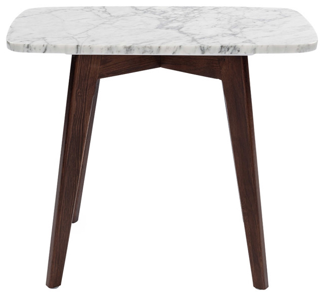 Cima 12"x21"Rectangular Italian Carrara White Marble Side Table with ...