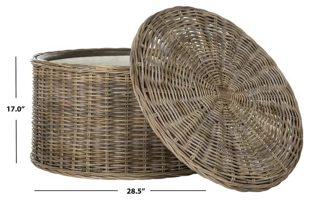 Wicker Storage Coffee Table in Grey, Tropical Rattan Design with ...