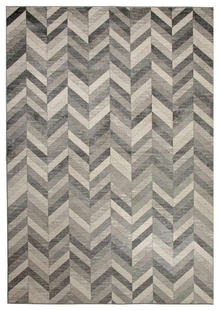 90 X 63 Inch Fabric Rug with Herringbone Pattern and Jute Backing, Gray ...
