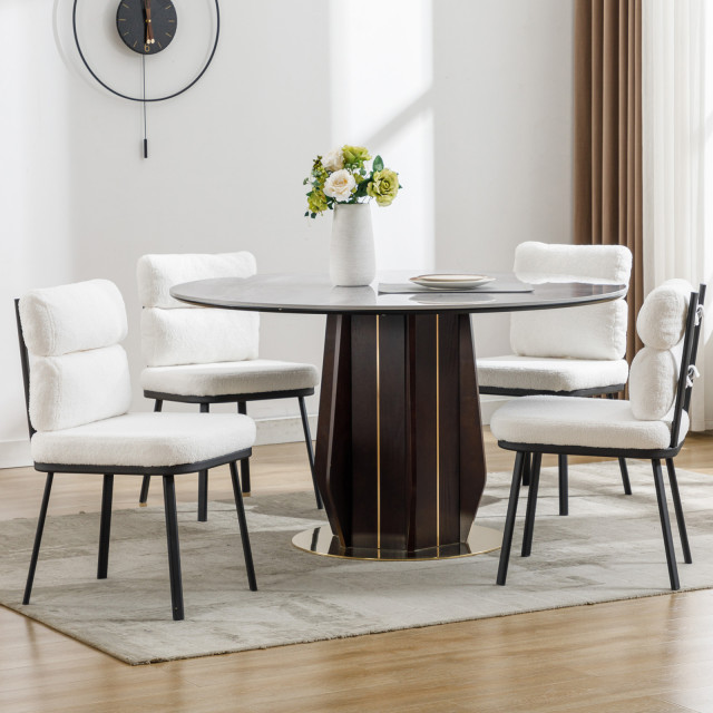 Metal Solid Back Boucle Dining Chairs,Side Chair for Dining Room(Set of ...
