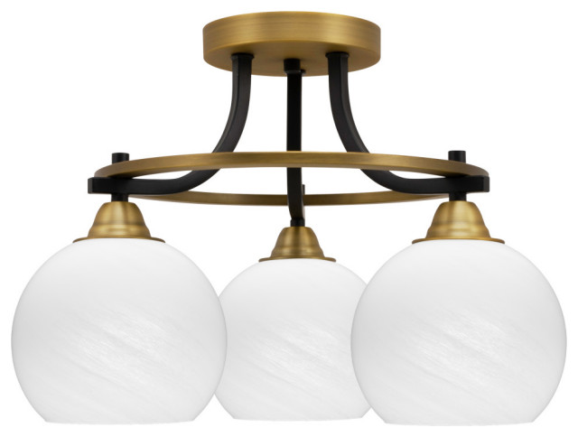 Paramount 3-Light Semi-Flush Light, Matte Black & Brass, 5.75" White ...