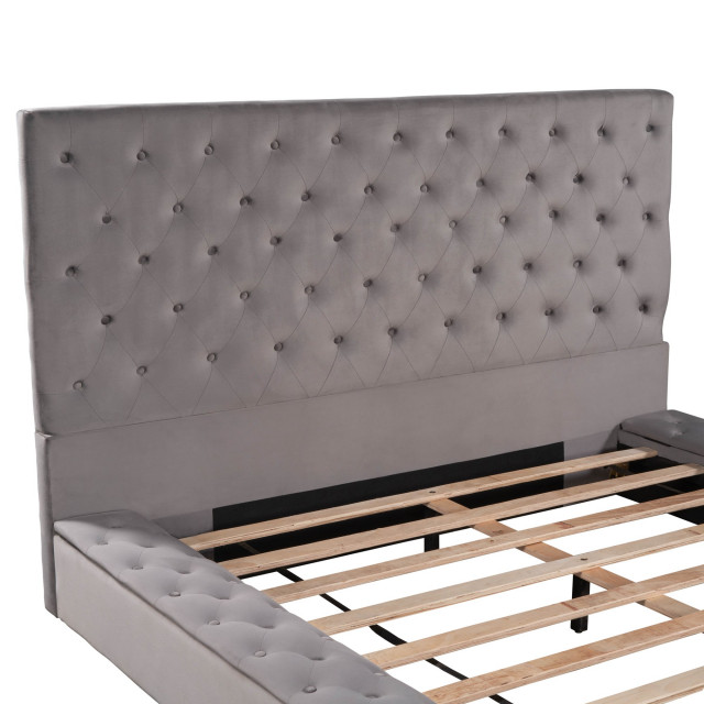 Modern Platform Bed, Velvet Upholstery and Storage Compartments, Full ...