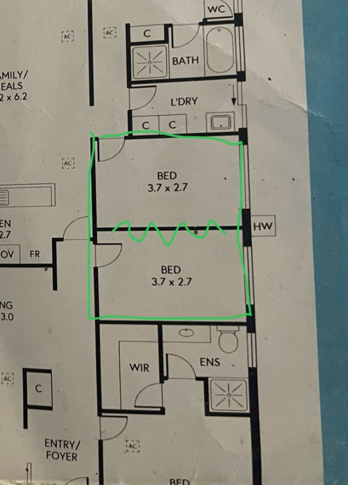 design help please: 2 bedrooms to one long rectangular bedroom | Houzz AU