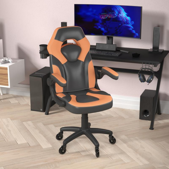 X10 Orange/Black LeatherSoft Gaming Chair- Transparent Roller Wheels ...