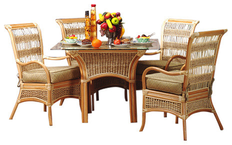 Spice Island 5-Piece Dining Set in Natural, Beach-Lily Fabric ...
