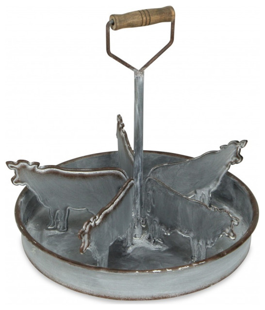 Rustic Metal 5 Slot Tray With Cow Dividers - Farmhouse - Serving Trays ...