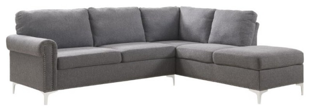 Modern Sectional Sofa, Chrome Finished Legs & Polyester With Nailhead ...