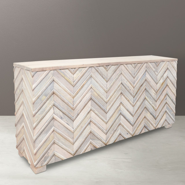 Zane Mango Solid Wood Console Table, Zig-Zag Pattern, White Wash - Farmhouse - Console Tables ...