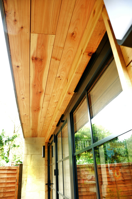 Timber Clad Soffit and Crittall Style Bi-fold Doors - Contemporary ...