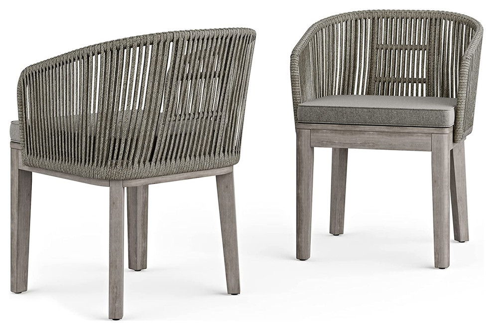 2 Pack Contemporary Outdoor Dining Chair, Curved Wicker Back, Sand ...