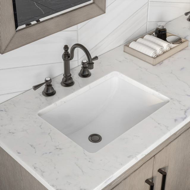Hugo Carrara White Marble Countertop Bathroom Vanity in Grey Oak ...