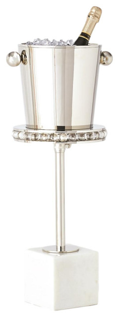 Hollywood Regency Wine Bucket Table, Silver/White Marble, 2-Piece Set ...
