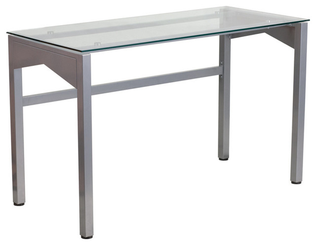 Flash Furniture Contemporary Desk With Clear Tempered Glass Top ...