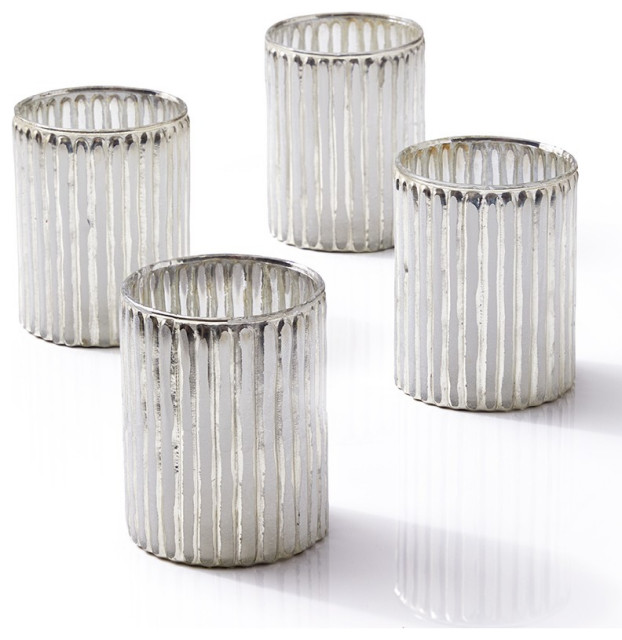 Corrugated Glass Silver Votive Candle Holders 4x3 Set Of 24