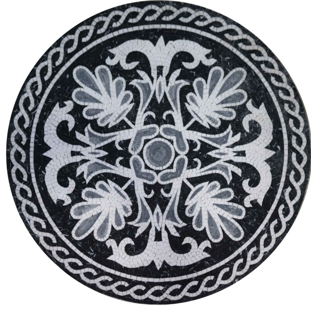 Mosaic Wall Art - Black & White Medallion, 40" x 40" - Traditional ...