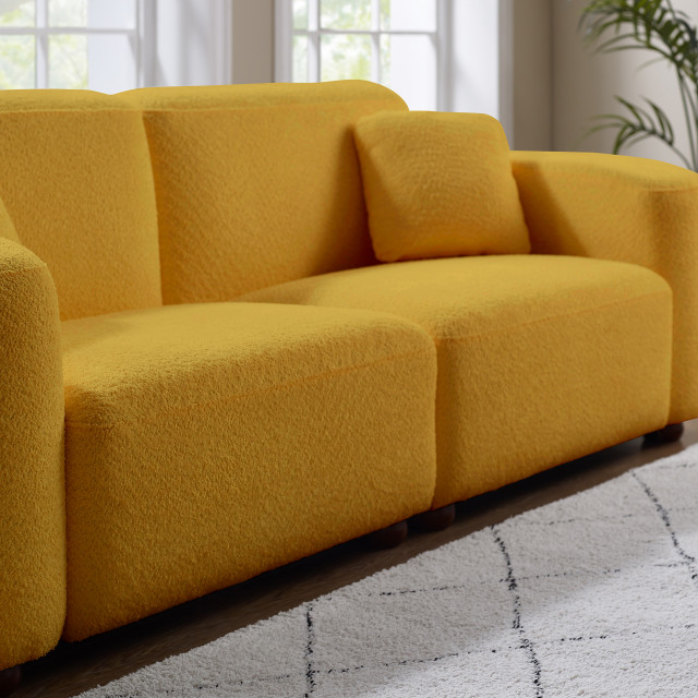 CentaurNoah 83.5" Wide 3 Seater Sofa, Boucle/Linen Upholstery ...