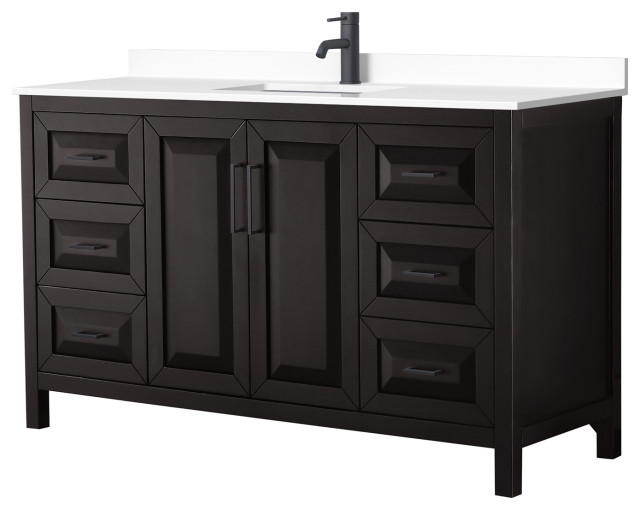 Daria 60" Single Vanity, Dark Espresso, White Cultured Marble Top ...