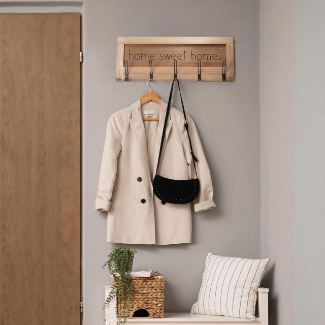 Addie Joy Wood Home Sweet Home Coat and Key Holder Plaque with Hooks ...