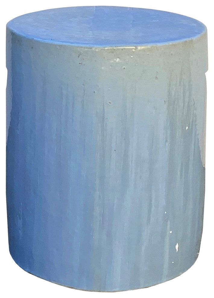 Ceramic Clay Light Purple Lavender Glaze Round Flat Column Garden Stool ...