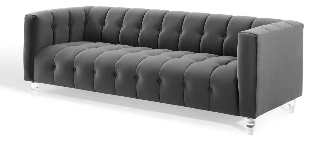Tufted Sofa, Velvet, Dark Gray, Modern, Living Lounge Hotel Hospitality ...