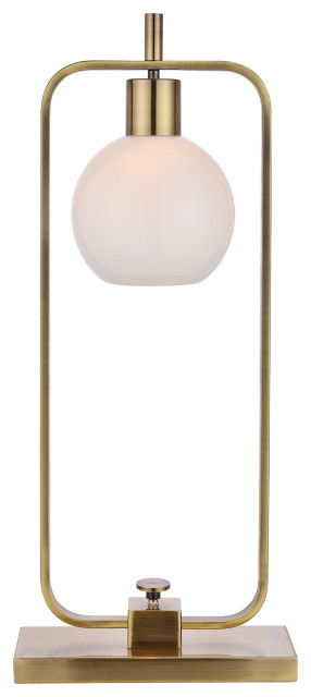 Crosby Table Lamp Brass Antique Brass Finish on Metal Body Opal Glass Shade - Transitional ...